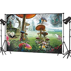 7x5FT Alice in Wonderland Party Photo Backdrop,Fairy Tale Castle Photography Background for Birthday Party Decorations Supplies,Portrait Studio Booth Props