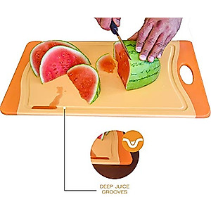 Raj Plastic Cutting Board Reversible Cutting board, Dishwasher Safe, Chopping Boards, Juice Groove, Large Handle, Non-Slip, BPA Free (Small (11.42" x 7.87"), Orange)