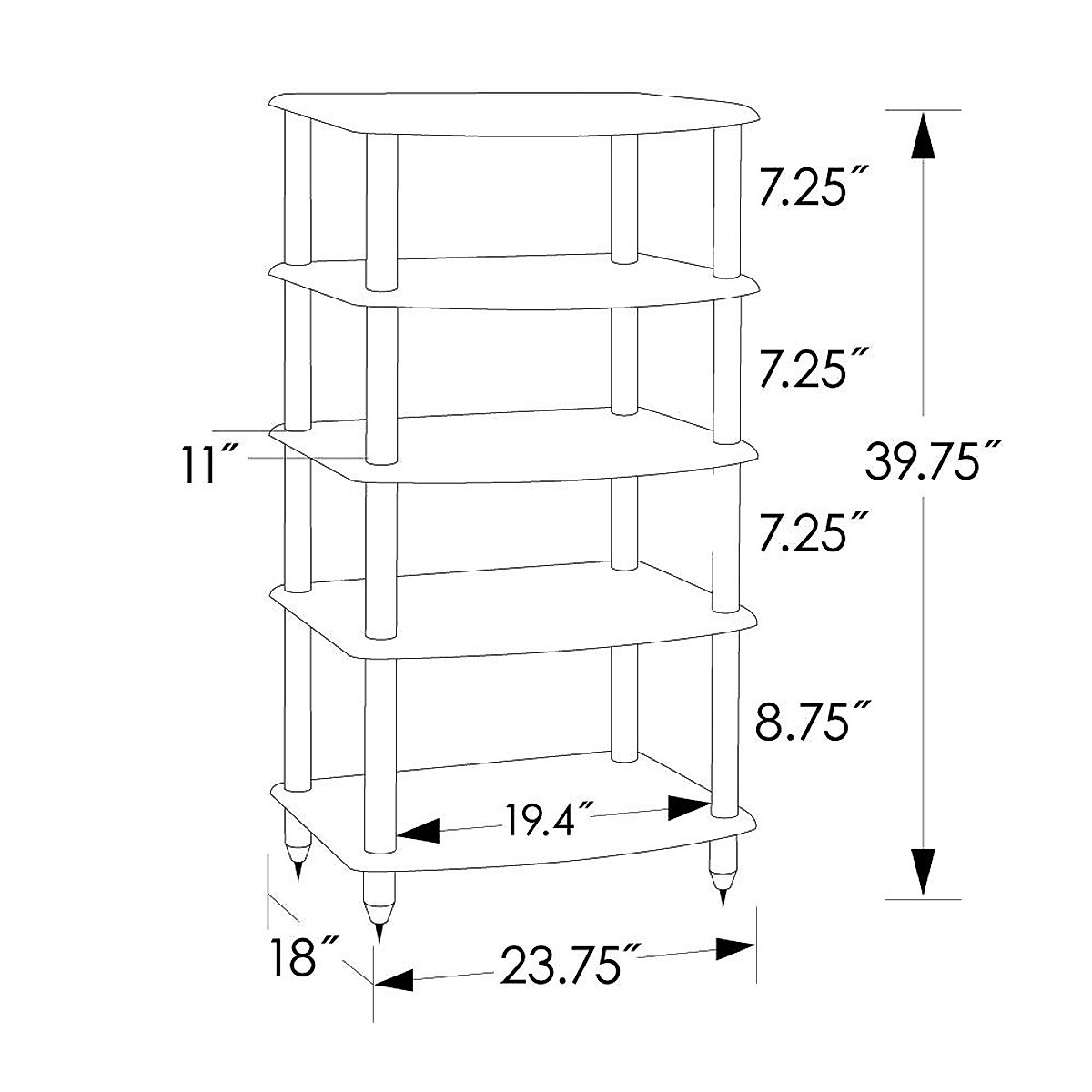 Pangea Audio Vulcan Rack and Glide Feet Bundle Espresso Five Shelf Audio Rack Media Stand Components Cabinet and Feet Set of 4