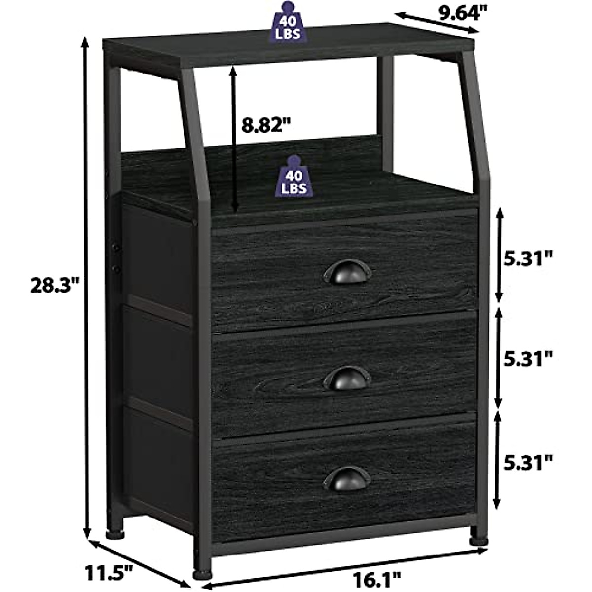 Furnulem 10 Drawer Dresser for Bedroom, Chest of Drawer for 55'' Long TV Stand, Small Nightstand with 3 Fabric Storage Drawers and 2-Tier Shelf
