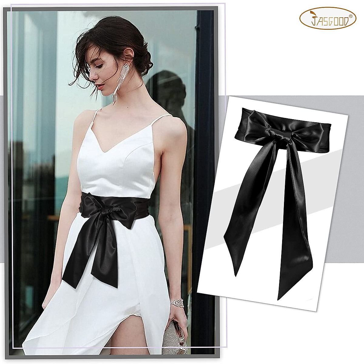 JASGOOD Black Sash Belt for Dress Women Wide Satin Waist Belt for Wedding Party Special Occasion 3.7" Width(Black,One Pcs)