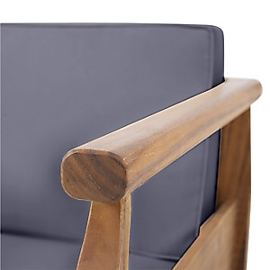 Christopher Knight Home Caitlyn Outdoor 4 Seater Chat Set with Cushions, Teak Finish, Dark Gray