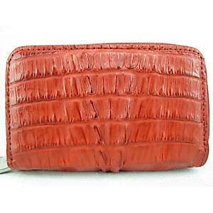 Pelgio Genuine Crocodile Skin Leather Zip Around Key Holders Wallet Coins Purse (Black) (Black)