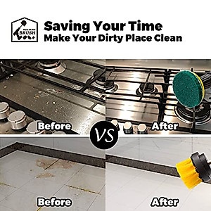 Holikme 4Pack Drill Brush Power Scrubber Cleaning Brush Extended Long Attachment Set All Purpose Drill Scrub Brushes Kit for Grout, Floor, Tub, Shower, Tile, Bathroom and Kitchen Surface White