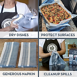 Country Trading Co. Big Thirsty Dish Towels - Organic Cotton Super Absorbent Kitchen Towels, Set of 4 – Soft Weave Machine Washable Tea Towels - 25” x 19” (Blue)