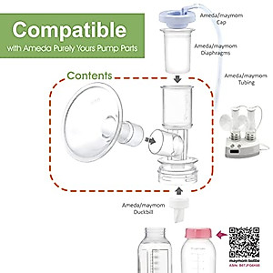 Maymom MyFit Flange Set, Two-Piece Breast Shield (15mm Small) Base Connector Compatible with Selected Ameda Breast Pumps (Shield 15mm + Connector)