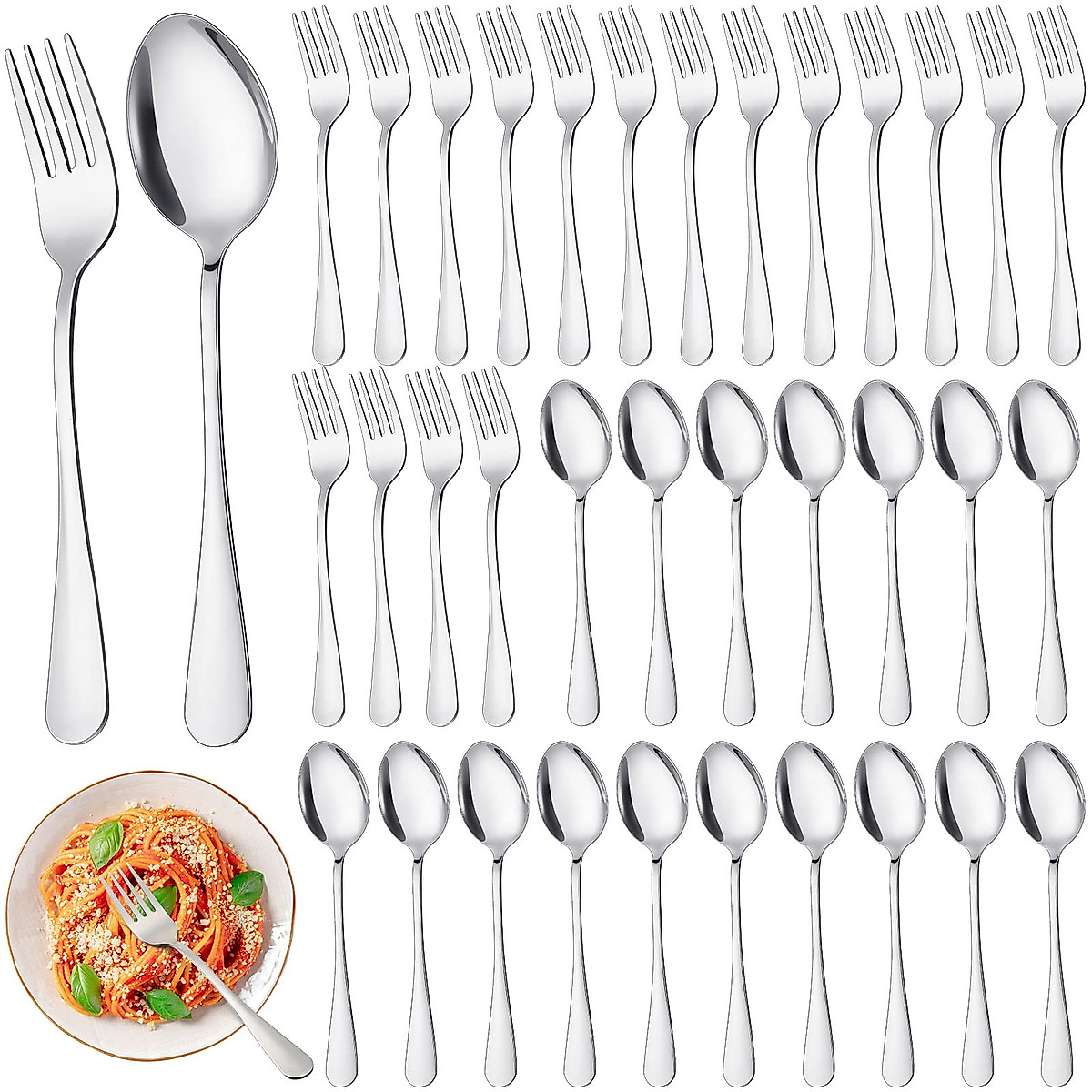 36 Pcs Forks and Spoons Silverware Set Stainless Steel Flatware Cutlery Set Spoons and Forks Set Mirror Polished Kitchen Utensil for Home, Kitchen and Restaurant