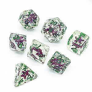 UDIXI 7PCS DND Dice, D&D Dice, Ocean Polyhedral Dice Set Role Playing Dice for Dungeons and Dragons RPG MTG Table Games (Green-Purple Starfish)