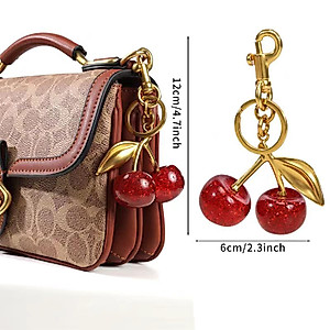 EIOYUMY Cherry Keychain Bag Pendant, Cherry Bag Charm for Women, Shiny Resin & Metal Accessories for Purses and Bags