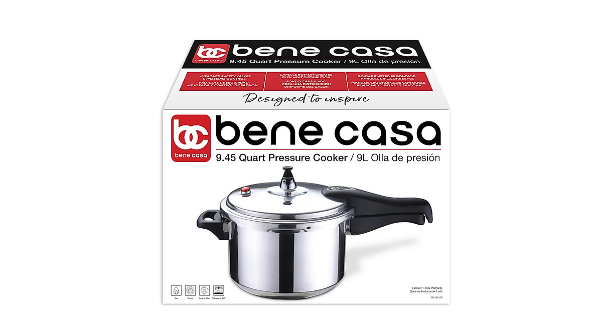 Bene Casa 9.45 Qt Aluminum Pressure Cooker - Fast & Safe