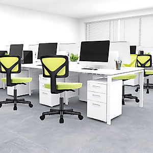 DUMOS Armless Desk Wheels Cute Home Office Chairs, Ergonomic Adjustable Swivel Rolling Task, Comfy Mesh Mid Back Computer Work Vanity Chair for Small Spaces, Green