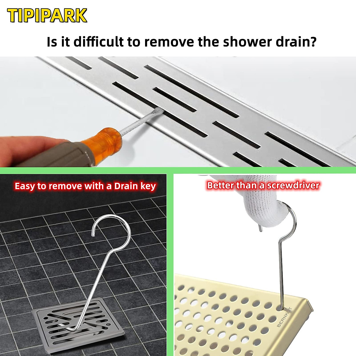 4 PCS Drain Key Lifting Hook for Drain Grate with 4 PCS Adhesive Hooks Drain Removal Tool Linear Shower Drain Grate Removal
