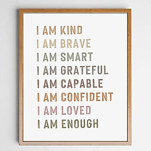 Affirmations Art Print for Kids, Classroom Wall Art, I am Enough, Kid's Bedroom, Rainbow Affirmations Print, I am Kind Smart Loved, Inspirational Nursery Decor, Unframed (11X14 INCH)