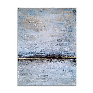 SYGALLERIER Large Abstract Canvas Wall Art with Gold Foil - Modern Coastal Oil Paintings - Contemporary Beach Pictures for Living Room Bedroom Bathroom Decor