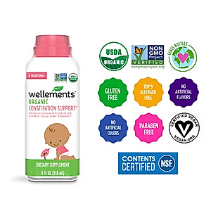 wellements Organic Baby Constipation Support Relieves Occasional Constipation for Infants & Toddlers, No Harsh Laxatives, USDA Certified Organic, 4 Fl Oz (Pack of 2), 6 Months +