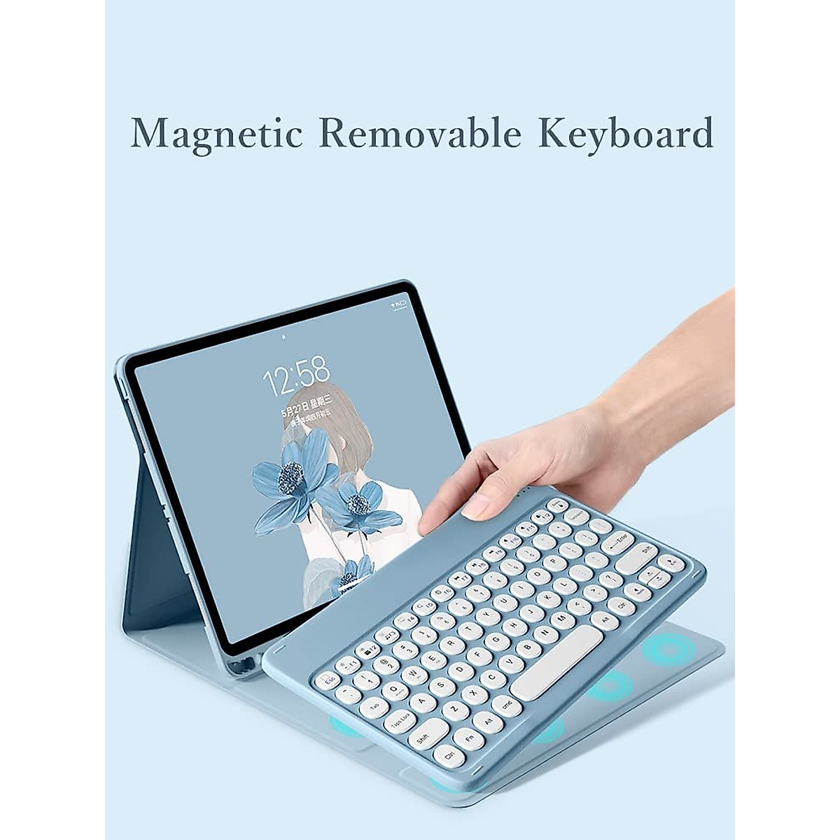 iPad 9th Generation 8th 7th Gen Keyboard Case with Mouse iPad Air 3 Pro 10.5 Color Keyboard Retro Round Key Cute Candy Colors Detachable Keyboard iPad 10.2 Cover (MintGreen)