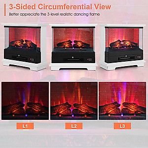 SIMOE 27 Inch Electric Fireplace Heater with Mantel,1400W Thermostatic Freestanding Fireplace with 3-Level 3D Flame & Panel Remote Control,0.5-6H Timing Function for Living Room Bedroom Office,White