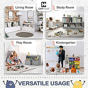 CAPHAUS Toy Storage Organizer with 4 Drawers, 52”W x 13”D x 24.4”H, Grey, Toy Organizer Bins, Toy Storage Organizer Bins with Shelf, Bookshelf for Reading, Storing, Playing, for Kids, Boys and Girls