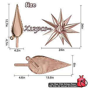 Moukiween 12 Point Star Balloons- 50 Pcs Explosion Star Foil Balloons, 3D Starburst Cone Mylar Balloons for Party Supplies Christmas Birthday Wedding Baby Shower Photo Booth Champagne Gold