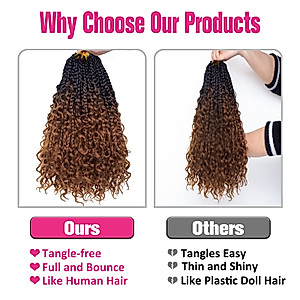 Unionbeauty 14 Inch Boho Box Braids Crochet Hair 8 Packs Goddess Box Braids Crochet Hair Curly Ends Pre-looped Bohemian Hippie Braids Ombre Synthetic Braiding Hair Extension for Black Woman 1B/30#