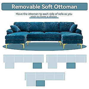 Olela Sectional Couch Velvet Upholstered U Shaped Modular Sectional Sofa with Golden Metal Legs for Living Room (Teal Blue)