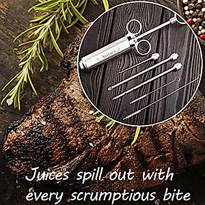 Meat Injector Kit Stainless Steel Food Syringe & 3 Marinades Needles for BBQ Grill Professional Smoker Seasoning Culinary Barbecue Syringe & Meat injectors for Smoking