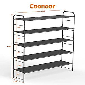 Coonoor 5-Tier Long Shoe Rack Storage for Wide Shoe Shelf Organizer,Black