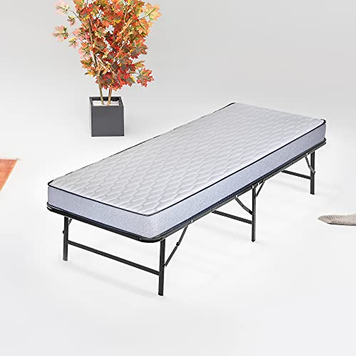 Zayton, 14-Inch Quickbase Metal Platform Bed Frame Foundation with 5" Medium Firm Tight Top High Density Foam Mattress, Twin, Gray