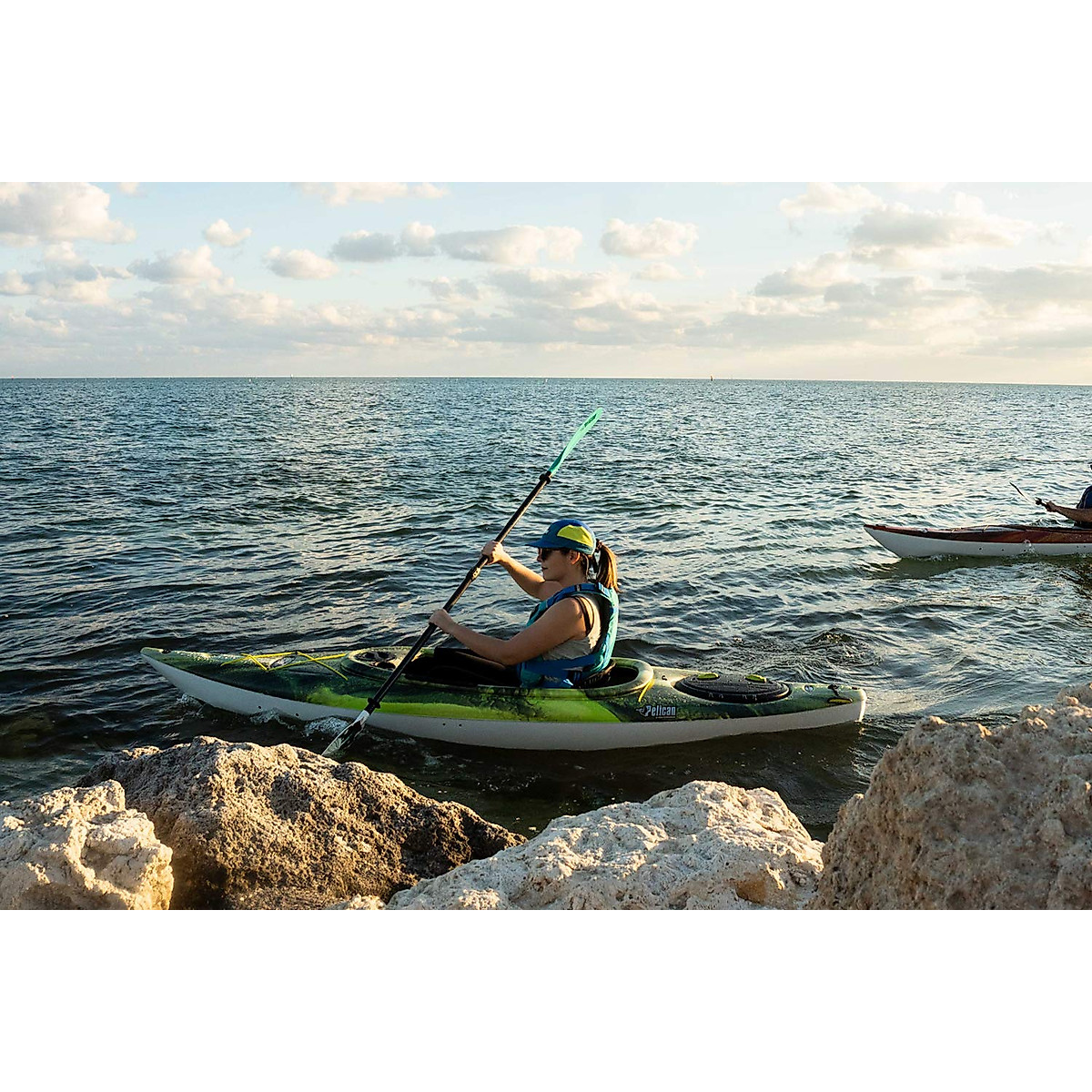 Pelican Symbiosa Kayak Paddle - Adjustable Fiberglass Shaft with Nylon Blades - Lightweight, Perfect for Kayaking - 90.5 to 94.5 in - Light Teal