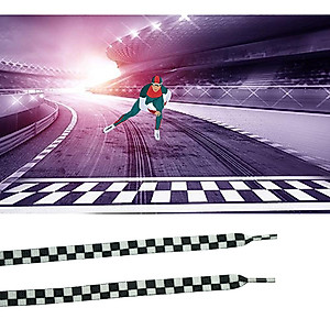 DECKER Flat Wide 10mm Shoelaces 2 Pairs Black White Checkered Lace for Roller Skates Hockey Skates Boots and Regular Shoes (Checkered Black White, 72"(183 cm))