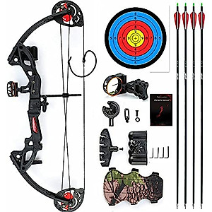 Youth Compound Bow and Arrow Set for Women/Beginner/Teenagers,with 4pcs Carbon Arrows Archery Right/Left Handed, 19”-28” Draw Length, 15-29lbs Draw Weight Archery Hunting Equipment.