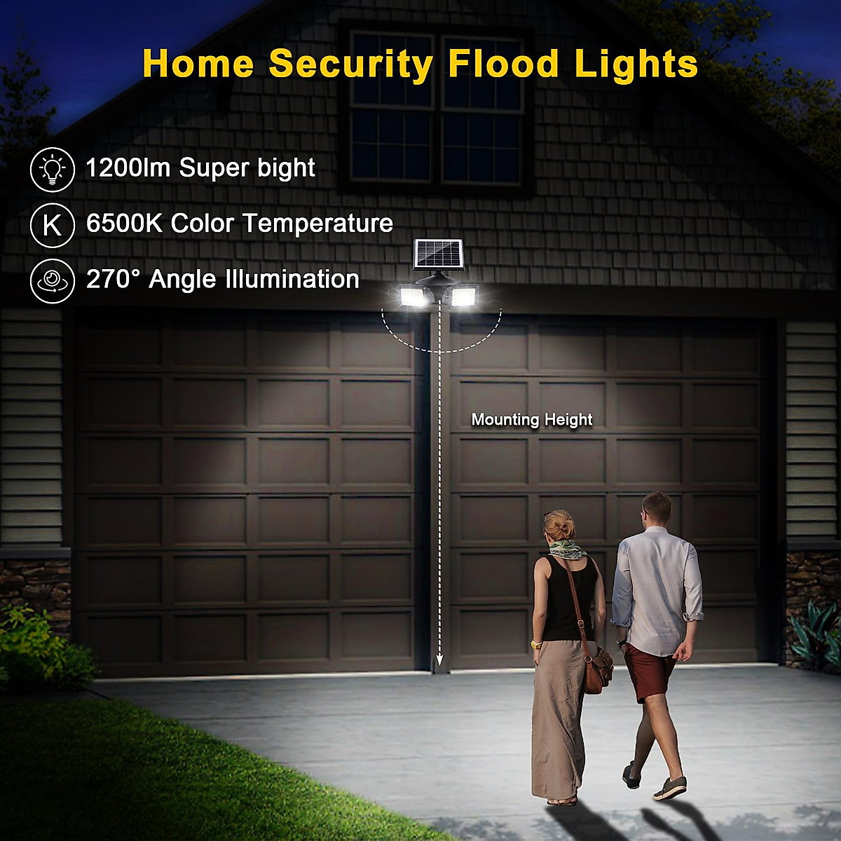 EMANER Outdoor Solar Lights with Motion Detector, 2-in-1 Solar Flood Light, 6000K Waterproof, Dusk to Dawn Cordless Security Light, Solar Powered Landscape Light for Yard, Garden, Porch, 2-Pack