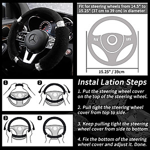 Achiou Rhinestone Fluffy Steering Wheel Cover - Comfortable Non-Slip Luxury Faux Wool, Universal Fit for 14.5" to 15" Steering Wheels