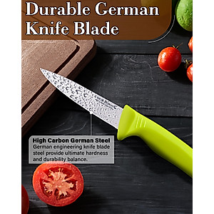 Cook N Home Paring Knife Set 4-Piece, High Carbon German Stainless Steel Kitchen Knives, Includes-Utility, Paring, Vegetable, Peeling Knife, Ergonomic Handle, Green