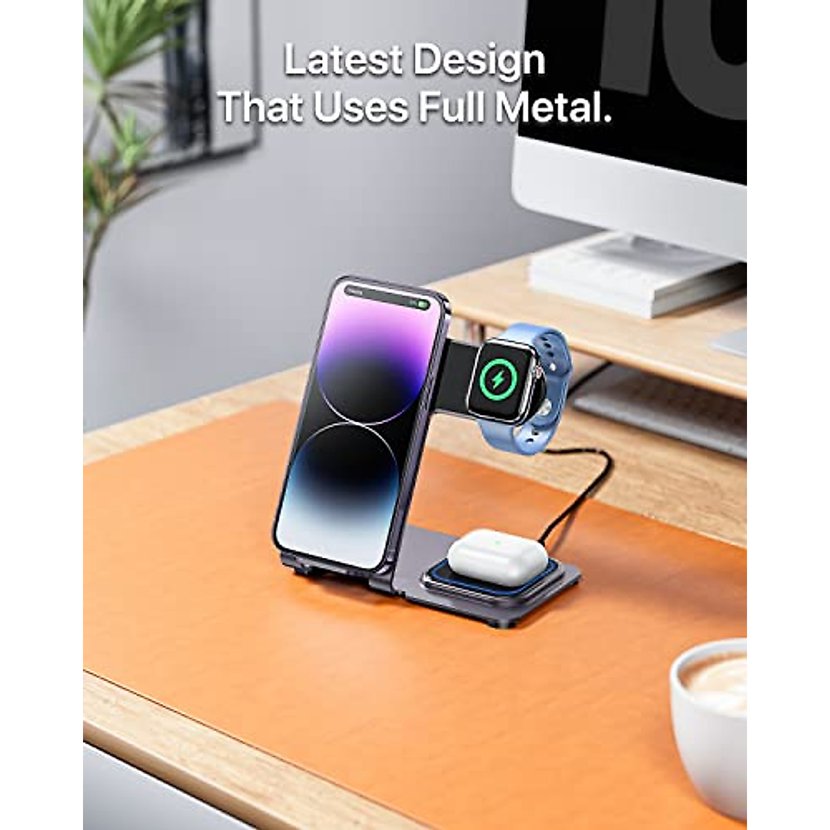 Intoval Charging Station for Apple iPhone/Watch/Airpods, 3 in 1 Wireless Charger for iPhone 15/14/13/12/11/XS/XR/XS/X/8, iWatch 9/Ultra 2/8/Ultra/7/6/SE/5/4/3/2, Airpods Pro2/Pro1/3/2/1 (Y9,Grey)