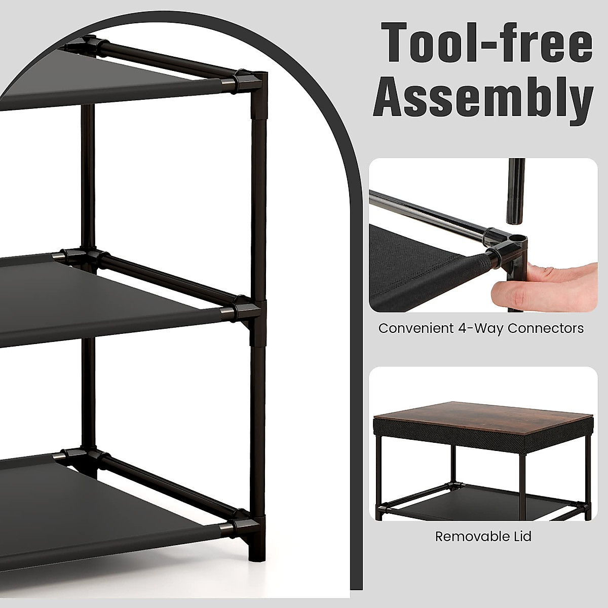 Giantex Nightstand with 2 Fabric Drawers, Small Storage Dresser with Metal Frame and Wood Top for Closet, 2-Drawer Bedside Table with Removable Lid for Bedroom Dorm, Easy Assembly (1, Black)