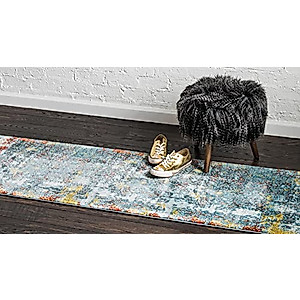 Unique Loom Baracoa Collection Bright Tones Vintage Traditional Runner Rug, 2' 7" x 10' 0", Teal/Ivory