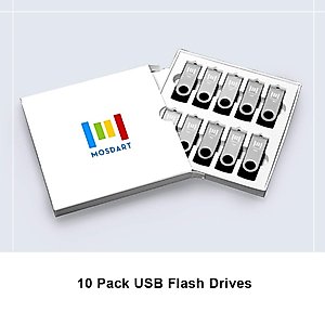 10 X MOSDART 16GB Bulk USB 2.0 Flash Drives Swivel Thumb Drives Zip Drive Memory Stick with Led Indicator,10 Pack Black