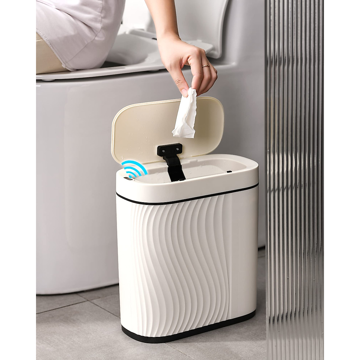 Huaqinglian 2.6gallon Small Automatic Trash can Plastic,touchless Smart Garbage can,Motion Sensor Trash can with lid for Bathroom,Kitchen,Bedroom,Office