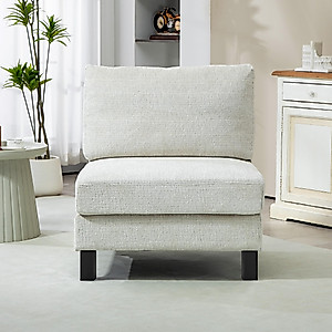 HOMCOM Module for Modular Sectional Sofa, Middle Armless Chair with Wood Legs and Pocket Spring for Living Room, Bedroom, Cream White