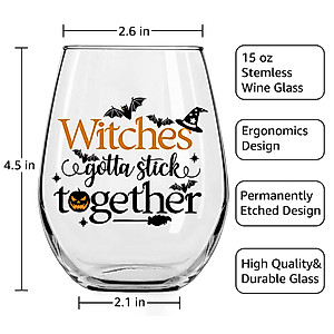 DYJYBMY Witches Gotta Stick Together Wine Glass, Halloween Wine Glass, Witch Wine Glass, Halloween Glass, Halloween Party Gift for Women, Sisters, Friends, Colleagues