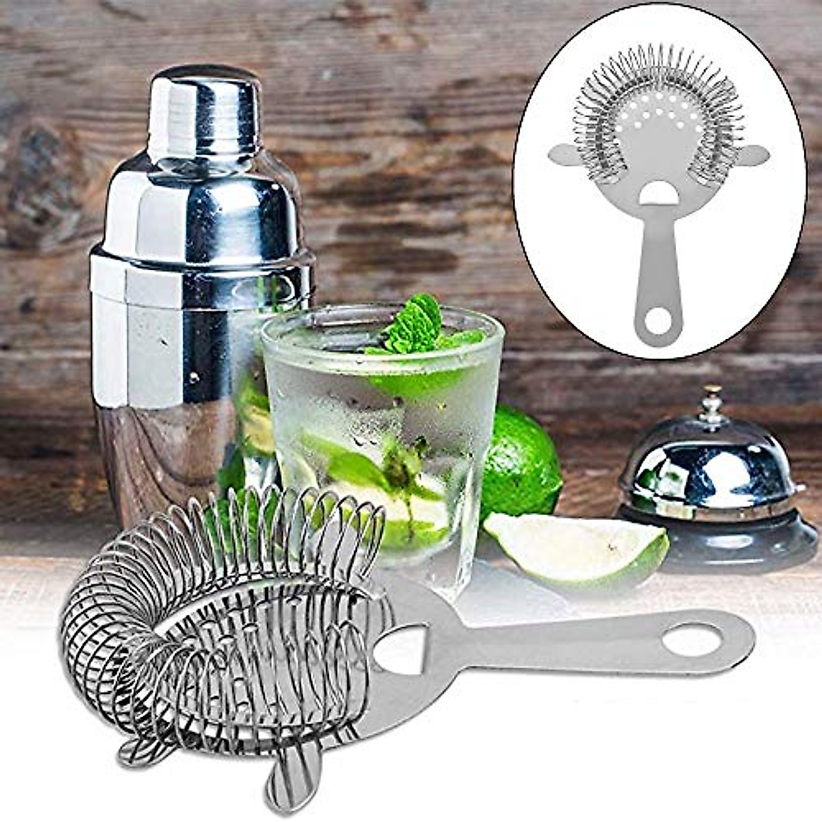 2 Pack of Cocktail Strainer Stainless Steel Bar Cocktail Strainer Filtering Tool for Bar Restaurant Home, 15.5*11*2, (NO)