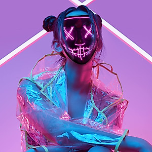 Sago Brothers LED Light Up Mask, Scary Mask for Carnival, Halloween, Rave Parties, Clubs, Masquerades, Costume Parties, 3 Light Modes, One Size Fits All, Unisex-Adults