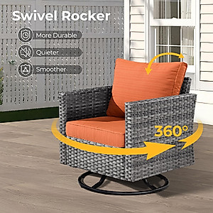 HOOOWOOO Outdoor Patio Furniture Set,10 Pieces Outdoor Sectional Furniture,Wicker Patio Conversation Sets with Fire Tables Swivel Rocking Chairs,Outside Out Door Modular Furniture,Orange Red