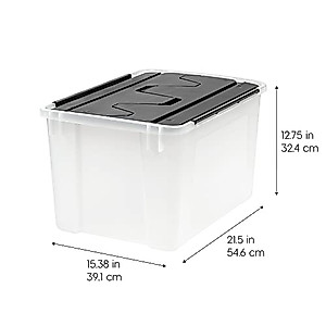 IRIS USA 50.72qt Clear View Wing-lid Plastic Storage Organizing Container Bin, Clear/Black