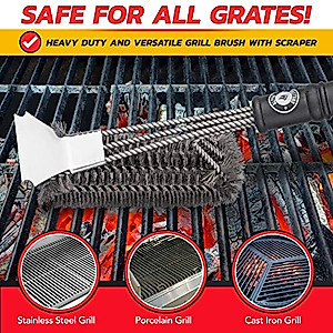 Grill Brush and Scraper - Grill Cleaner Brush Grill Accessories for Outdoor Grill - Safe BBQ Brush for Grill Cleaning - Heavy Duty 17" Grill Brushes