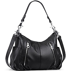 HESHE Genuine Leather Purses for Women Shoulder Hobo Bag Crossbody Satchel Handbags Designer Ladies Totes Purse(Black)