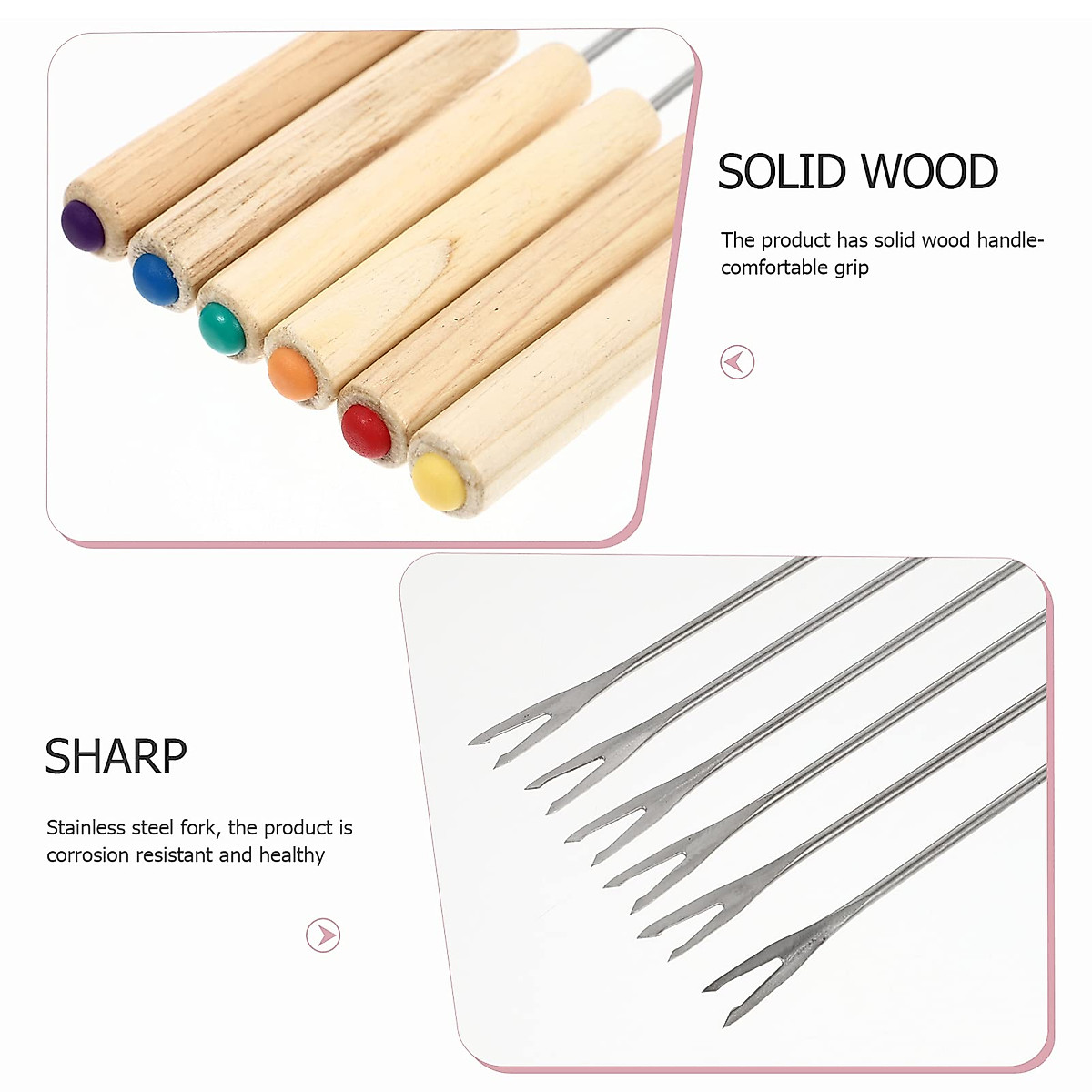 Hemoton 2Pcs hot Pot Fork Marshmallow Sticks Grilling Skewer Cake Forks Shish Kebab Grill Stainless Steel Barbecue Fork Kebab Sticks Roasting Stick Skewer raclette Tableware Chocolate Wood