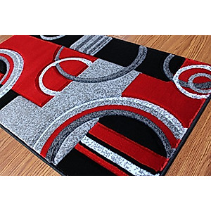 Masada Rugs, Sophia Collection Hand Carved Area Rug Modern Contemporary Red Grey White Black (2 Feet X 3 Feet 4 Inch) Mat