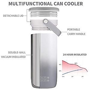 BOTTLE BOTTLE Can Cooler 4-in-1 Coffee Tumbler for 12 oz Beer Double Wall Vacuum Insulated Drink Holder Keep Your Beverages Cold (white gray)